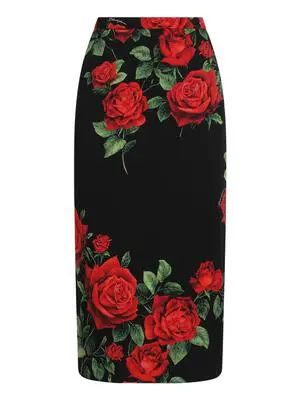 Dolce & Gabbana Rose-print Charmeuse Midi Skirt - Multicolor