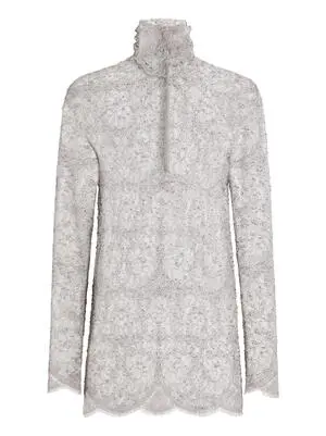 Dolce & Gabbana Chantilly Lace High Neck Blouse - Multicolor
