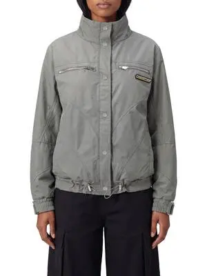 Attico Relaxed Fit Cropped Cotton Blend Bomber Jacket With High Neck - Grey