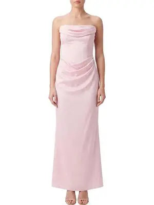 ROTATE BY BIRGER CHRISTENSEN Off-the-shoulder Draped Satin Bustier Gown - Pink