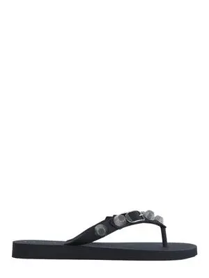 Balenciaga Studded Rubber Thong Sandals With Decorative Buckle - Black