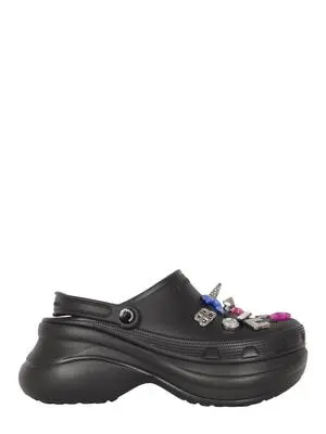 Balenciaga Eva Sabot Mules With Metallic Studs And Monogram Charm Black