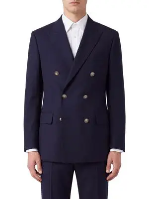 GOLDEN GOOSE Double-breasted Tailored Wool Gabardine Blazer - Blue