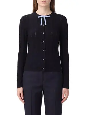 Marni Slim Fit Wool And Silk Cardigan With Bow Detail - Black
