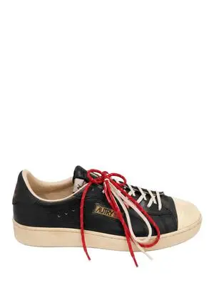 AUTRY Dallas Vintage Leather Sneakers With Embroidery And Distressed Effect - Black