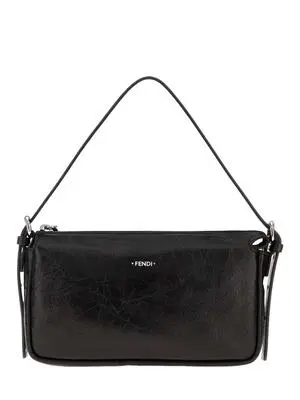 Fendi Vanity Crinkled Leather Mini Shoulder Bag With Logo Black