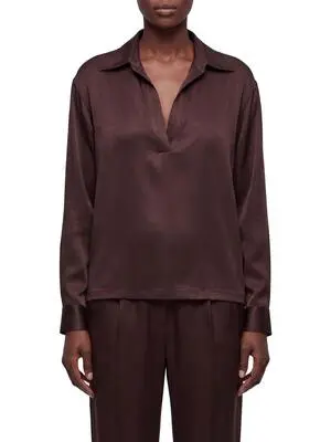 TOM FORD V-neck Silk Blouse With Long Dropped-shoulder Sleeves - Coffee