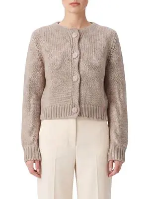FORTE_FORTE Silk, Mohair And Cashmere Blend Crewneck Cardigan - Beige