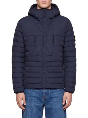 Stone Island Quilted Nylon Puffer Jacket With Hood And Down Padding - Navy