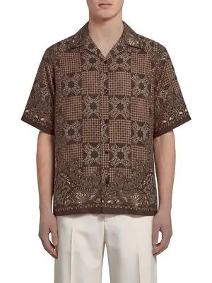 Amiri Short-sleeve Silk Shirt With Paisley Print And Cuban Collar - Brown