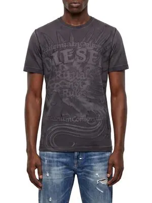 DIESEL® Slim Fit Graffiti Logo Print T-shirt In Cotton - Violet
