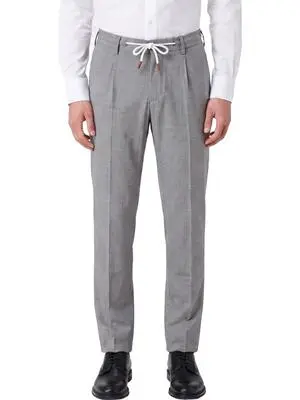 Eleventy Slim Fit Wool Chino Trousers With Drawstring Waist - Grey