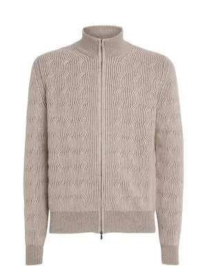 FIORONI CASHMERE Cashmere Cable-knit Zip-up Sweatshirt - Beige