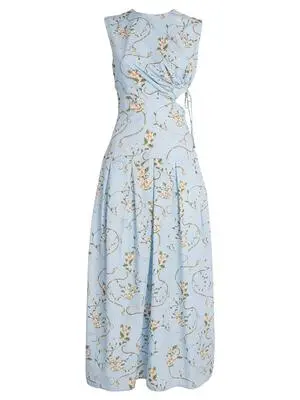 Agua Bendita Printed Cotton Cut-out Midi Dress - Blue
