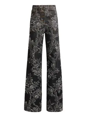 Etro Patterned Stretch-denim Flared Jeans - Black