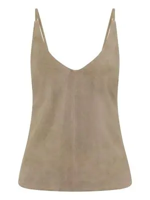 ST. AGNI Suede Low Back Tie Top - Neutral