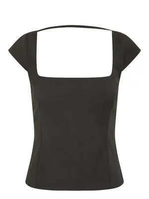 ST. AGNI St. Agni Square Neck Cap Sleeve Wool Top With Open Back