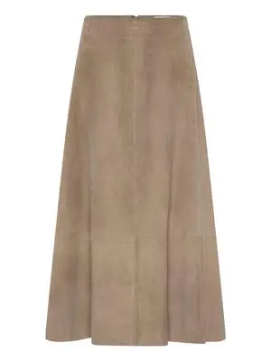 ST. AGNI Suede Full Circle Maxi Skirt - Neutral