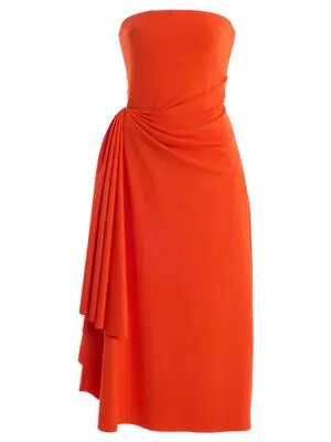 Oscar De La Renta Draped Midi Cocktail Dress - Red