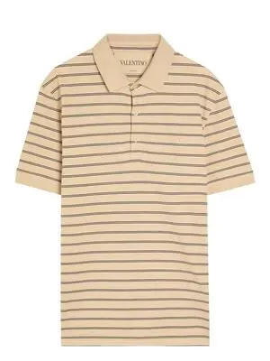 Valentino Garavani Striped Piqué Cotton Polo Shirt - Beige
