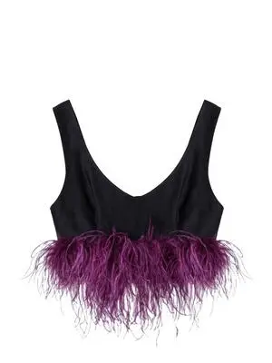 LITA COUTURE Feather Trimmed Top - Black