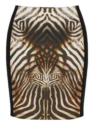 CONQUISTA Animal Print Pencil Skirt With Black Side Panels - Brown