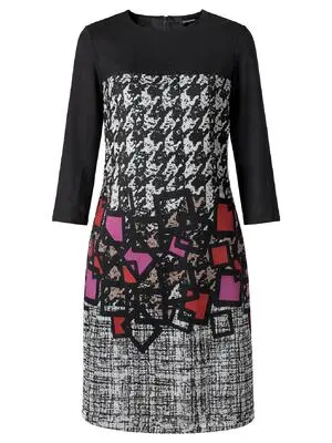 CONQUISTA Abstract Panel Midi Dress With Three-quarter Sleeves - Black