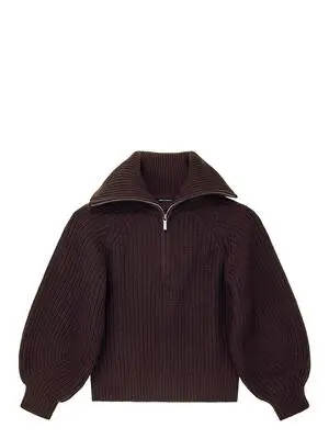 Armani Exchange Quarter Zip Ribbed Knit Pullover In Virgin Wool - Brown