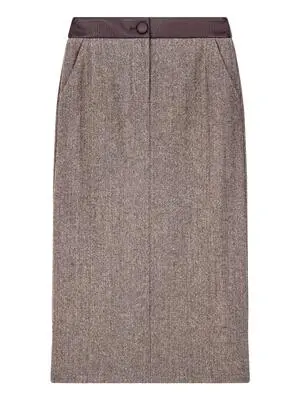 Armani Exchange Slim Fit Herringbone Virgin Wool And Silk Skirt - Brown