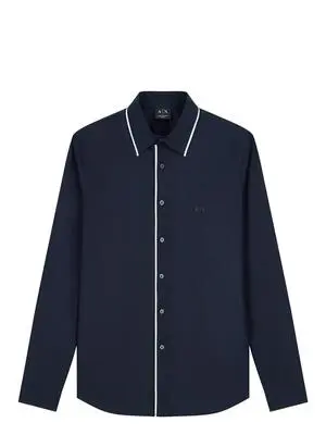 Armani Exchange Shirt Slim Fit In Stretch Cotton Dobby - Navy Blue