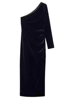 Armani Exchange One-shoulder Stretch Velvet Maxi Dress - Black