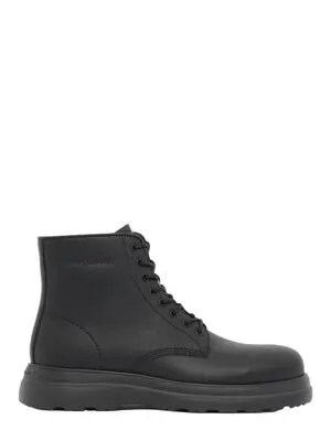Armani Exchange Matte Action Leather Lace-up Boots - Black