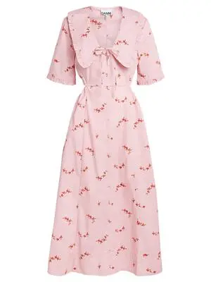 GANNI Stretch-cotton Cut-out Midi Dress - Pink