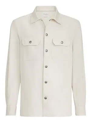 Brunello Cucinelli Cotton Gabardine Pocket Shirt - Blue