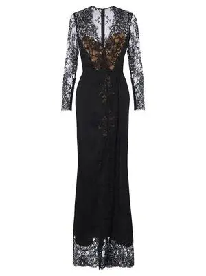 Elie Saab Lace-trimmed Cotton And Silk-blend Gown - Black