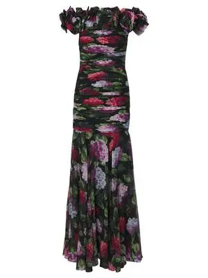 Carolina Herrera Floral Appliqué Draped Silk Gown - Multicoloured