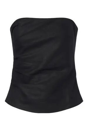 Faithfull The Brand Alzira Shirred Linen Strapless Top - Black