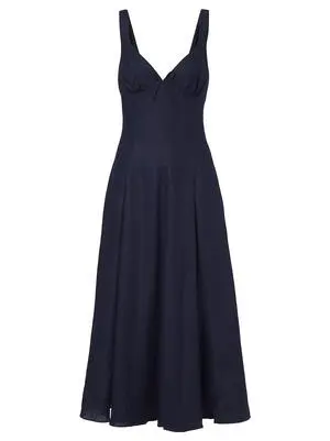 Faithfull The Brand Adalee Pleated Shirred Linen Midi Dress - Blue