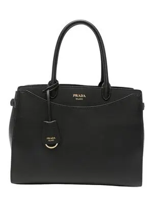 Prada Large Leather Tote With Gold-tone Hardware - Black