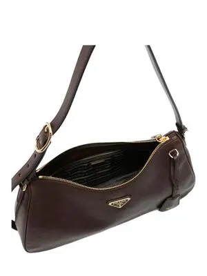 Prada Aimée Large Leather Shoulder Bag - Brown