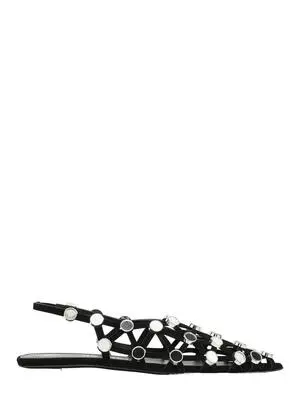 Attico Leather Strappy Ballerina Flats With Mirror Embellishments - Black