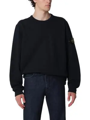 Stone Island Navy Crewneck Sweatshirt In Cotton - Blue
