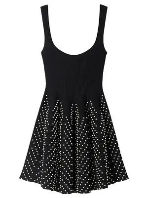 Sandro Beaded Contrast-skirt Knitted Mini Dress - Black