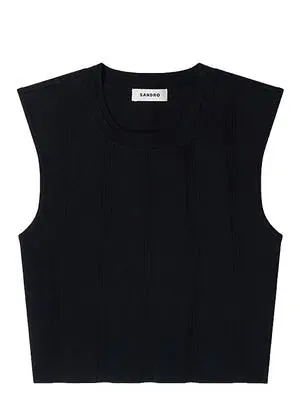 Sandro Cropped Ribbed Knit Top - Black