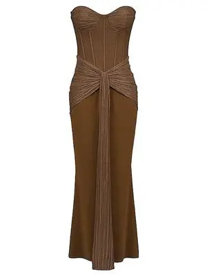 House Of Cb Strapless Corset Mesh Maxi Dress - Bronze