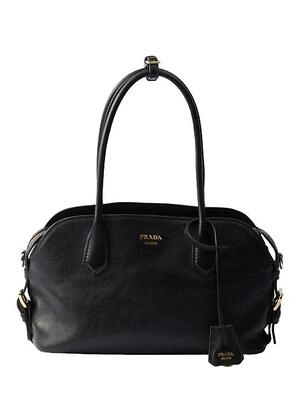Prada Prada Signet Medium Leather Tote Bag Black
