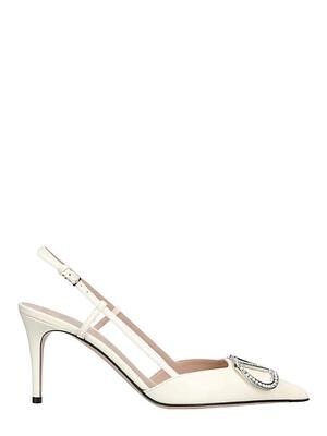 Valentino Garavani Vlogo 80 Crystal-embellished Leather Slingback Courts - White