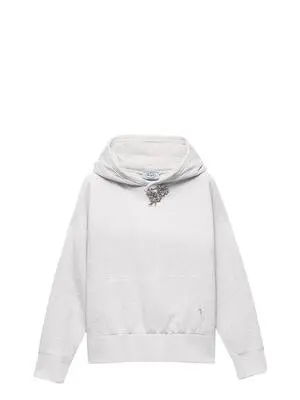 Prada Jewel Brooch Cotton-jersey Hoodie - Grey