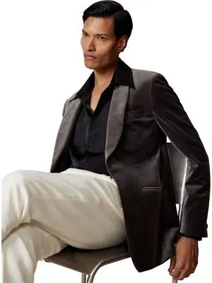 REISS Single-breasted Velvet Blazer Tailored-fit - Grey