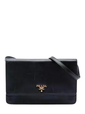 Prada 2010-2026 Saffiano Wallet On Strap Crossbody Bag - Black